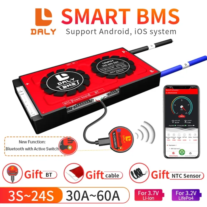 Daly smart 18650 BMS LiFePO4 BMS 4S 3S 7S 8S 12S 13S 14S 15S 16S 20S 24S 12V 30A 40A 50A 60A BMS ...