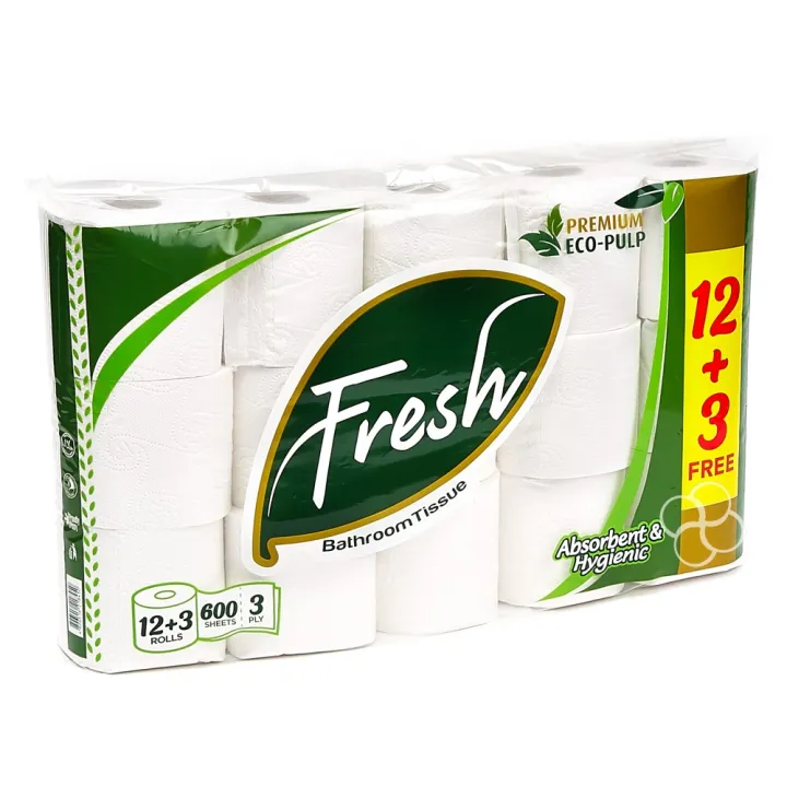 Fresh Eco-Pulp 3-Ply Bathroom Tissue 600s 12+3 Rolls | Lazada PH