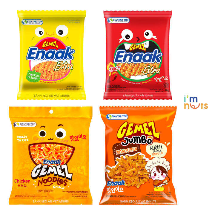 Snack mì trẻ em Enaak Gemez Indonesia vị gà truyền thống, vị Ớt cấp độ ...
