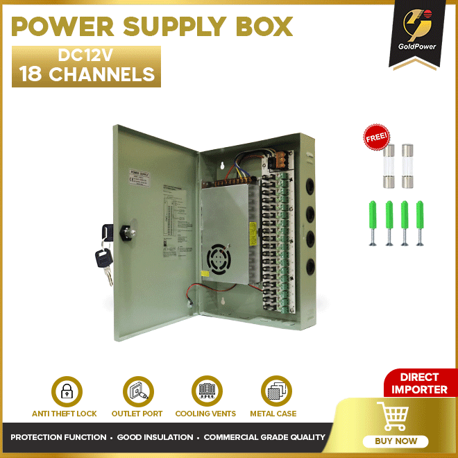 Gold Power: 18-Channel 12V 20A DC Centralized Power Supply Box Adapter ...