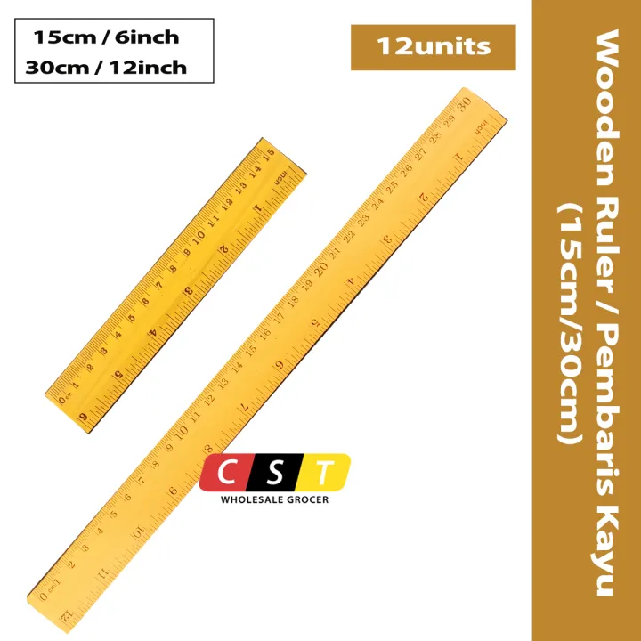[12 units] Wooden Ruler / Pembaris Kayu (15cm/30cm) | Lazada