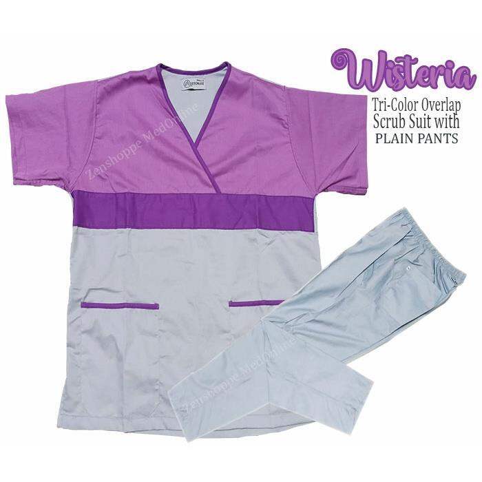 Tri-Color Overlap Scrub Suit with Plain Pants (Wisteria) [LCR] | Lazada PH