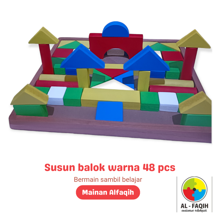 Mainan edukatif susunan balok/set mainan bangunan warna warni 48 pcs ...