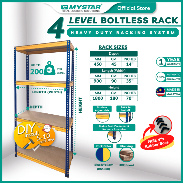 Mystar Boltless Rak 30 X 90 X 180 Cm Rak Besi 4 Tingkat (B & Y) 200Kg ...