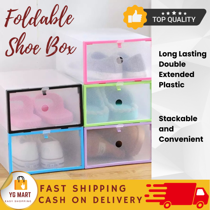 YG Mart Foldable Shoe Box Collapsible Shoe Organizer Double Extended ...