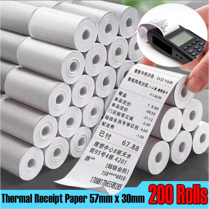 200 Rolls 57*30mm Size Thermal Receipt Paper Roll Suitable For Portable Bluetooth Thermal ...