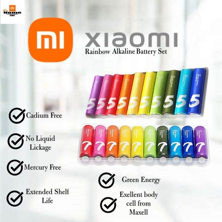 Power Sourse 10PCS Original Xiaomi AA AAA Alkaline Battery Rainbow ...