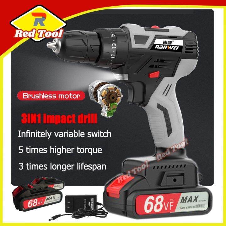 【Hot sales】 REDTOOL 3 IN 1 Battery x2 Impact drill Brushless motor ...