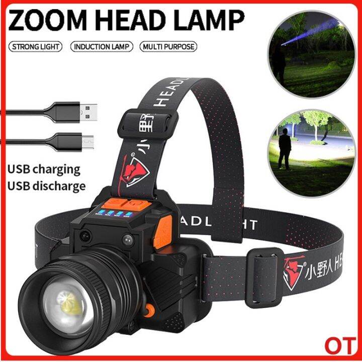 Lampu kepala kuat T8 lampu depan Sensor dapat diisi ulang lampu kepala fokus jarak jauh lampu ...