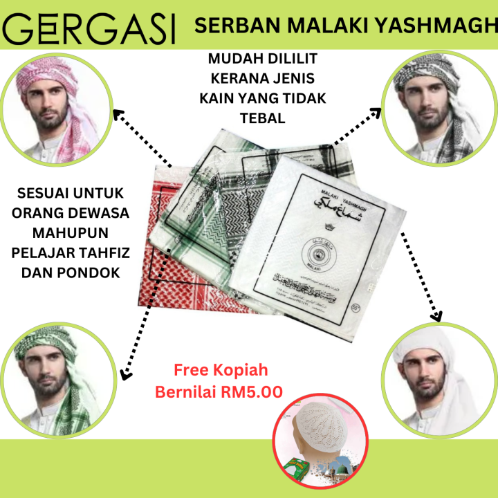 Gergasi Serban Maliki Yashmagh Serban Malaki Dewasa Serban Putih Serban Merah Serban Hitam | Lazada