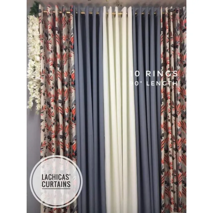 Contessa /Gray Combi Classy Home Curtains - 10 rings - 90 inches - SOLD ...