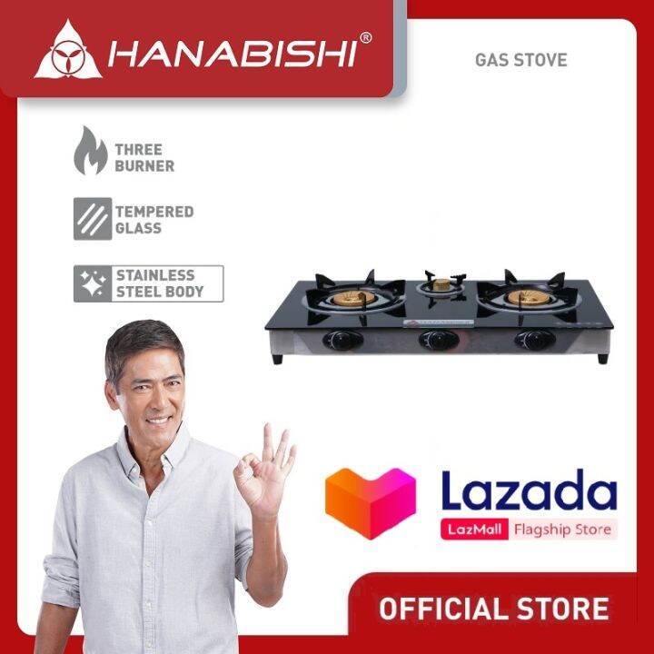 Hanabishi Gas Stove GGS-300 | 3 Burner Gas Stove Glass Top GGS300 | Lazada PH
