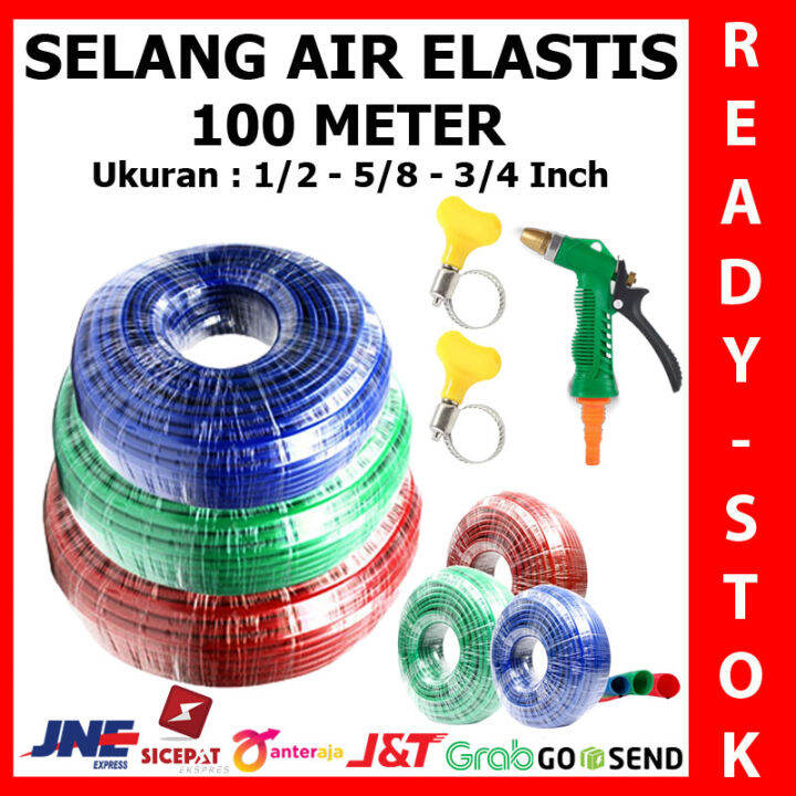SELANG AIR 100 METER ELASTIS 1/2 5/8 3/4 INCH / SELANG AIR TAMAN PENYIRAMAN KEBUN COD | Lazada ...