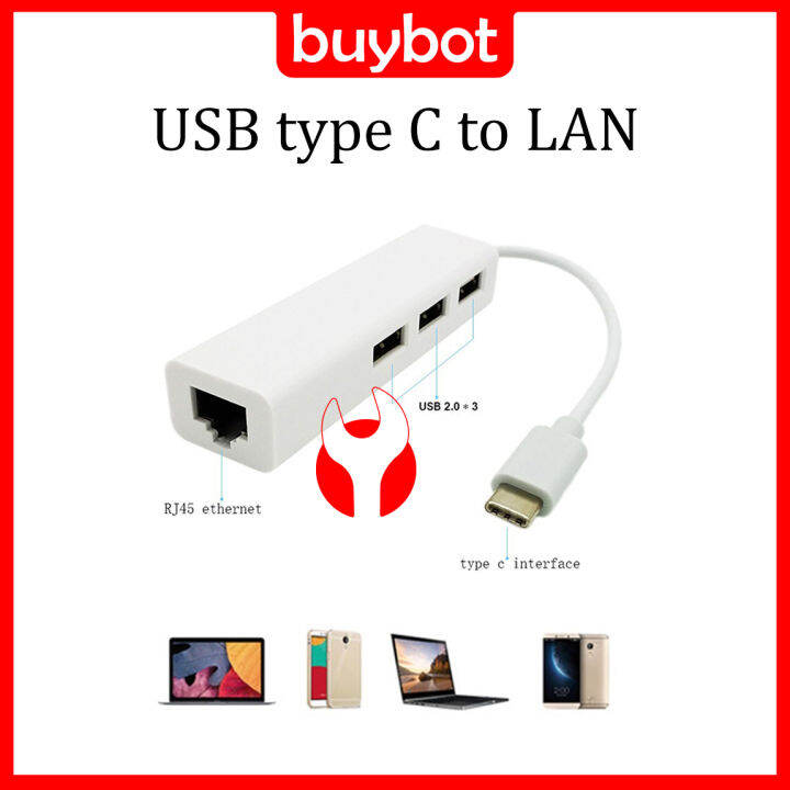 USB type C to LAN Adapter With USB HUB 3 Port buybot / RJ45 Ethernet ...