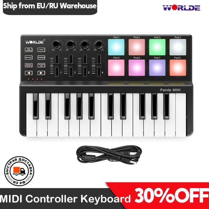 2023 WORLDE Panda MIDI Controller Keyboard Piano MINI 25-Key Ultra-Portable USB MIDI Keyboard ...