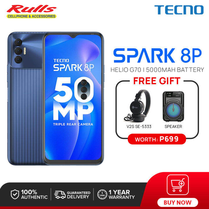 Tecno Spark 8P Smartphone | 4GB RAM + 128GB ROM | MediaTek Helio G70 | 50MP AI Triple Rear ...
