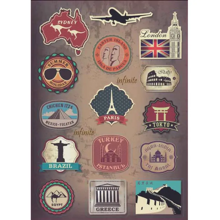 infinite Sticker Set สติ๊กเกอร์ ตกแต่ง สัญลักษณ์ ประเทศ ยอดนิยม ขนาด A4 ...