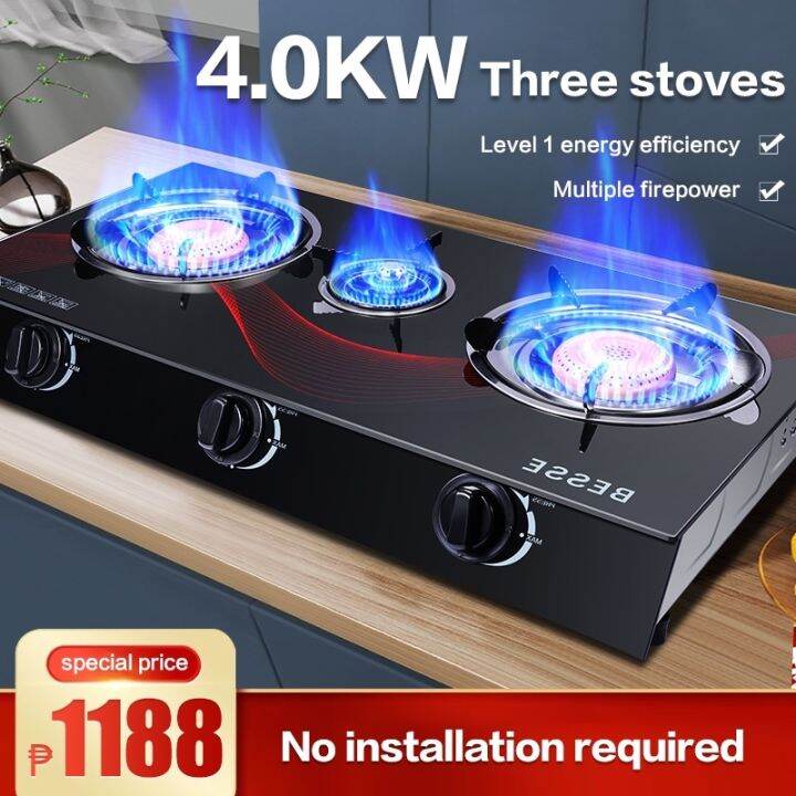 sTZOOIhD Gas stove 3 burner gas stove desktop 4.0KW firepower design ...