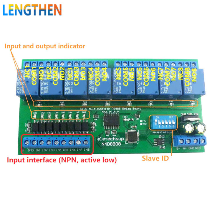 LENGTHEN DC 12V 24V 8 Isolated Inputs and 8 Outputs DIN35 C45 Rail Box UART RS485 Relay Module ...
