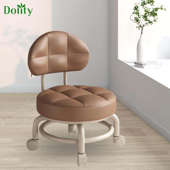 Dolity Low Round Rolling Stool Cleaning with Backrest for Salon Barber ...