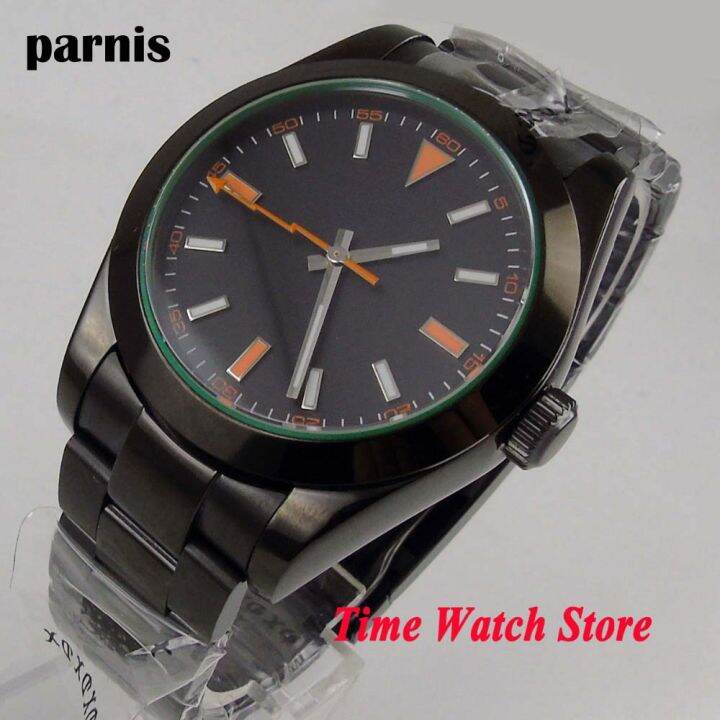 Luxury PARNIS 40mm PVD men's watch black sterile dial flash hand ...