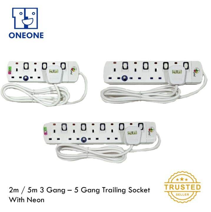 2M / 5M 3 Gang - 5 Gang Trailing Socket With Neon | Lazada