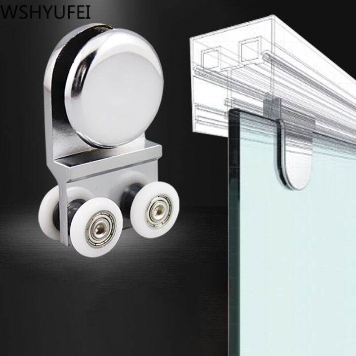 2 pcs/set Glass Sliding Door Roller Rail slide 4 Wheels Home Door ...