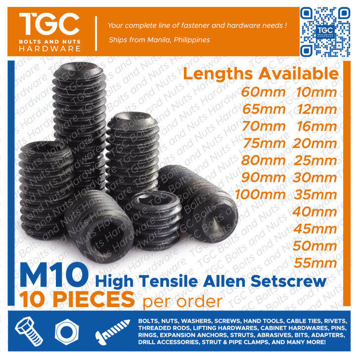 TGC 10PCS HT Allen Setscrew M10 x 10~100mm Socket Allen Set Bolt Grub ...