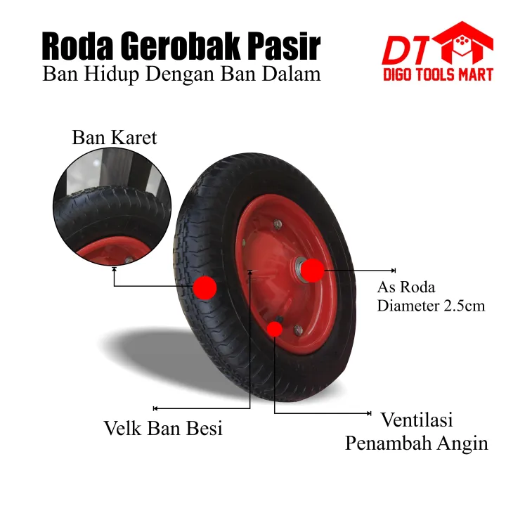Roda gerobak dorong ban hidup roda gerobak pasir ban dalam | Lazada ...