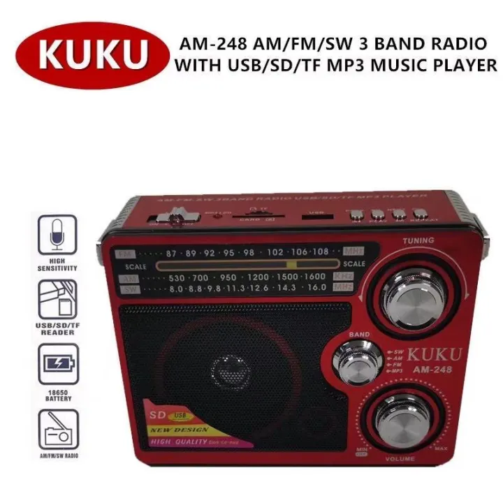 KUKU XBASS Radio FM AM USB SD TF MP3 Player AM-248 | Lazada PH