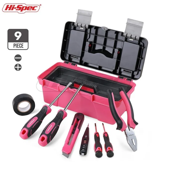 Hi-Spec Pink 9pc Hand Tool Set Girl Lady Women DIY Household Tool ...