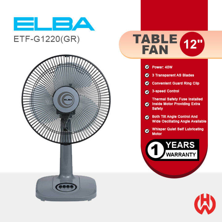 ELBA 12" 40W 3 BLADES TABLE FAN ETF-G1220(GR) | Lazada