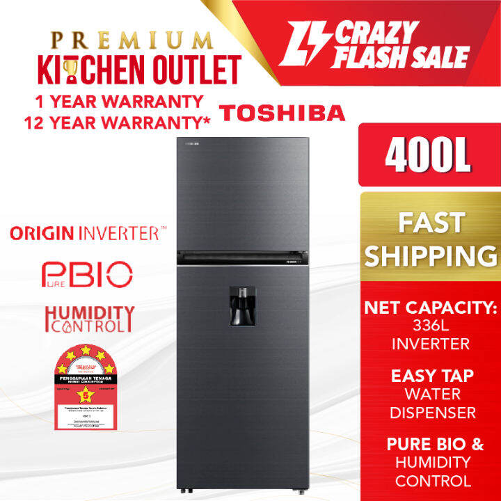 Toshiba 400L 2-Door Inverter With Water Dispenser Refrigerator GR ...