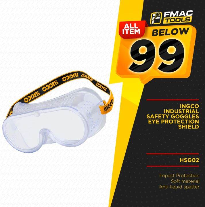 BELOW 99 INGCO Industrial Safety Goggles Eye Protection Shield HSG02 ...