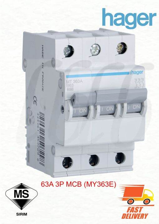 HAGER 63A 3P MCB (MY363E) | Lazada