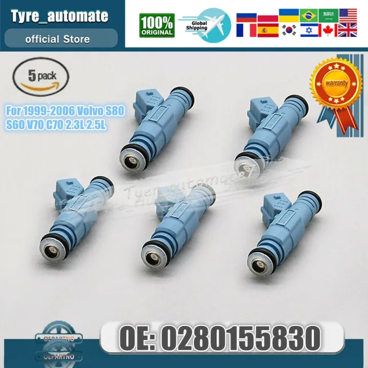 New Set of 5 0280155830 Fuel Injectors For 1999-2006 Volvo S80 S60 V70 ...