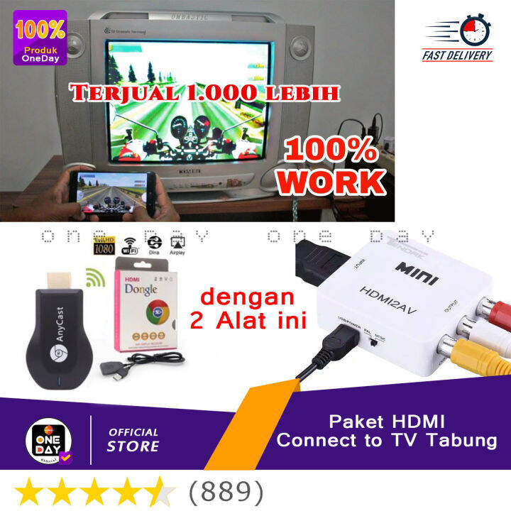 MP - Paket HDMI Dongle + HDMI to AV - Alat Mengkonekkan dari HP ke TV Tabung [wifi bawaan dari ...