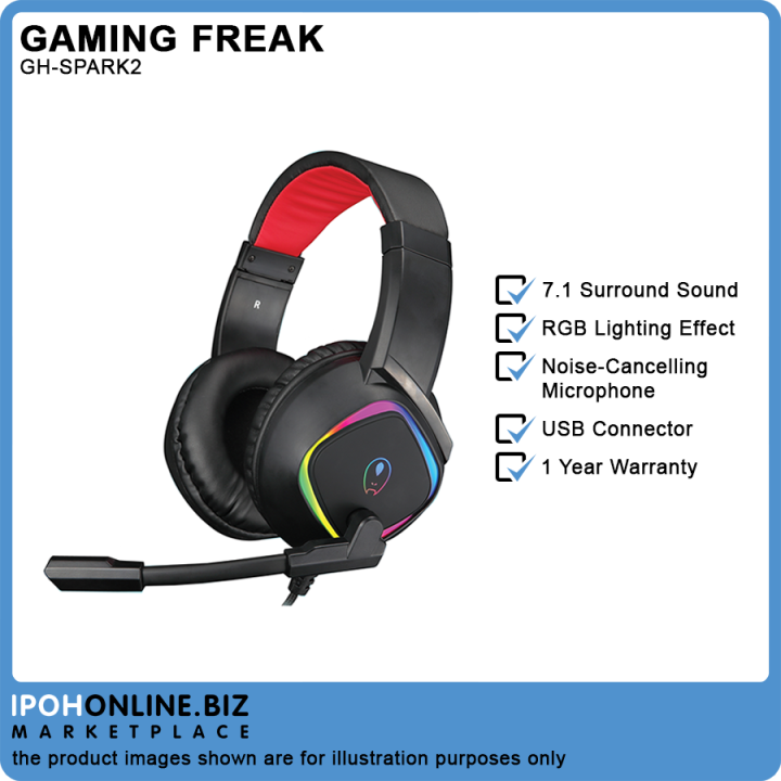 Gaming Freak Spark 2 Virtual 7.1 RGB Effect Surround Sound USB Gaming Headset With Noise ...
