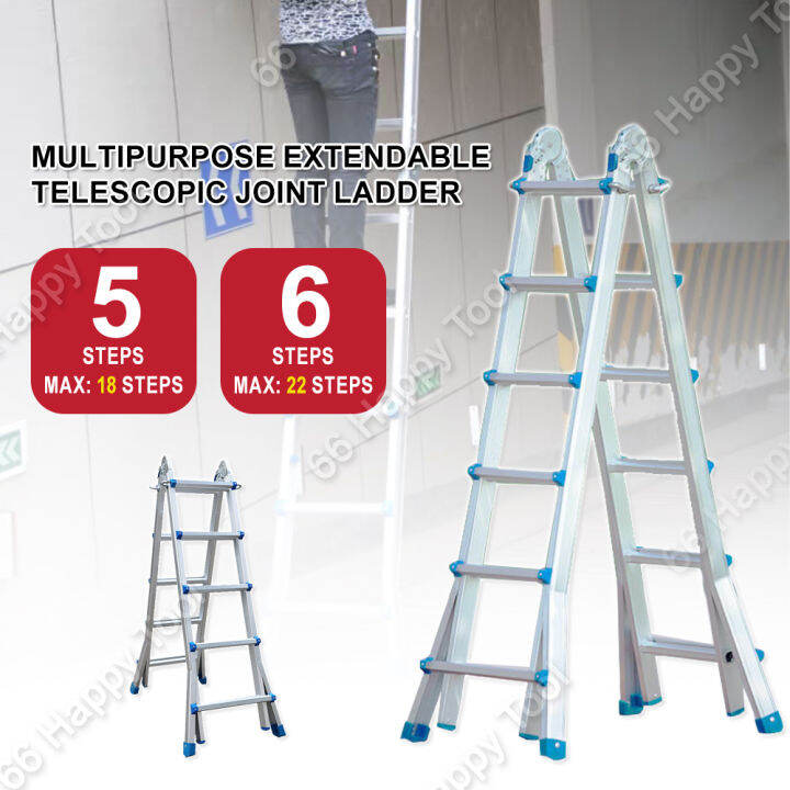 Multipurpose Aluminium Telescopic Ladder Extension 5 / 6 Steps Aluminum ...