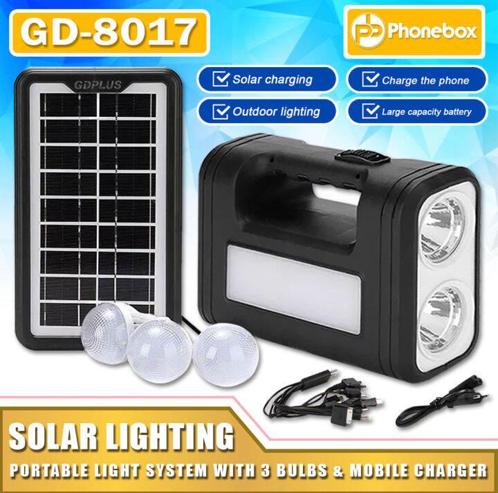 PHONEBOX GD-8016S / GD-8017 / GD-8027 Solar Lighting System Kit with 3 ...