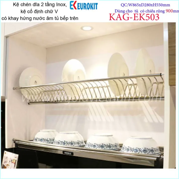 [HCM]Kệ chén dĩa âm tủ chữ V KAG-EK503-90cm Kệ chén bát 2 tầng Eurokit ...