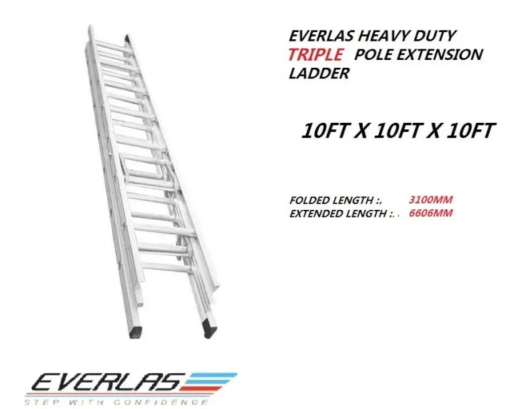Everlas ET10DR 27 Rungs Heavy Duty Triple Extension Ladder~ 10'X 10 ...