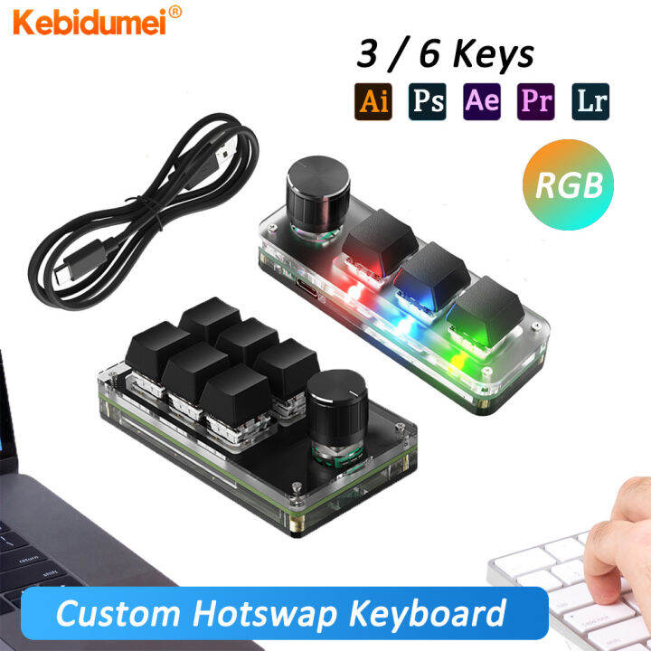 Kebidumei Diy Programming Custom Knob Keyboard Macro Usb Rgb 3 6 Key Copy Paste Mini Pc