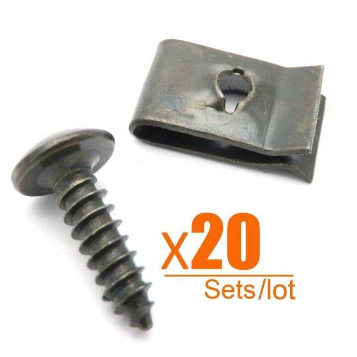 20 Set Metal U Type Clip With Screw Car Bumper Fender Trim Panel