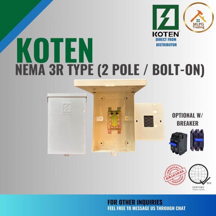 Koten Nema 3R (TQC) 2 Pole BOLT-ON Enclosure Optional w/ Koten Circuit Breaker | Lazada PH