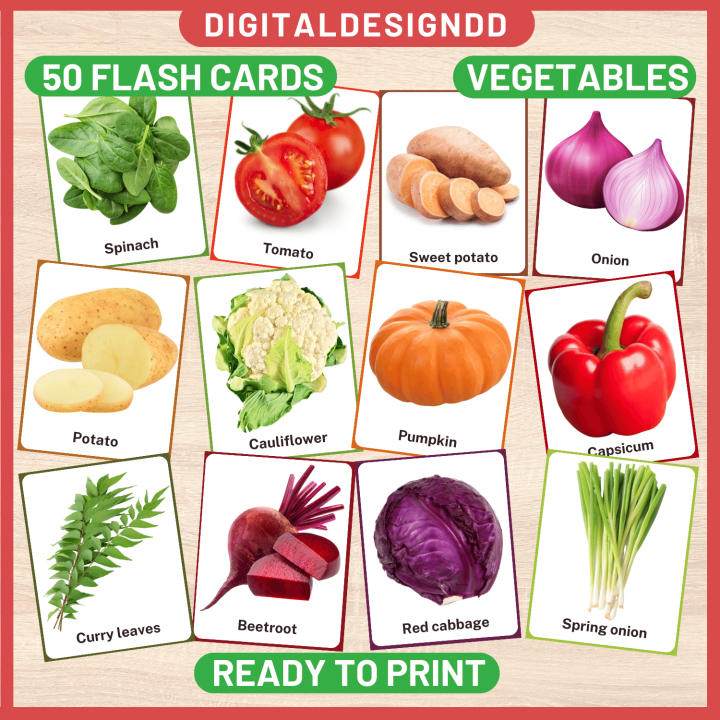 Vegetable Digital PDF Flash Cards for baby kids toddler preschool Kad ...
