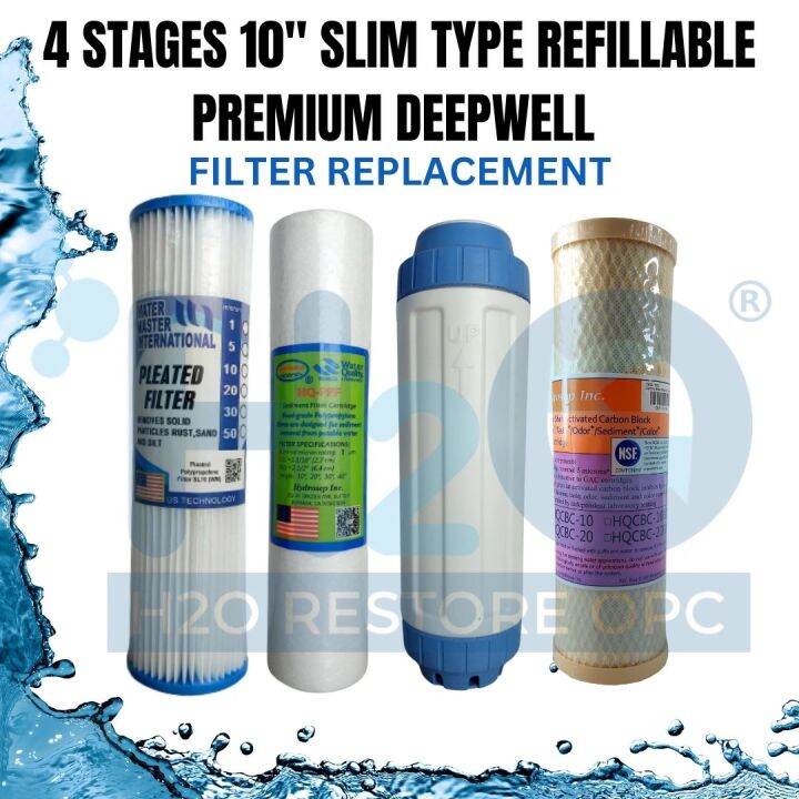 Water Filter 4 Stages 10" Slim Type Refillable Premium Deepwell Filter ...