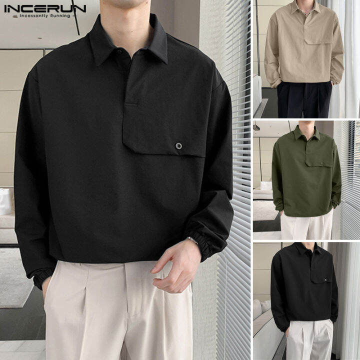 Beehoo INCERUN เสื้อลำลองมีปกแบบติดกระดุมสำหรับผู้ชายเสื้อลำลองแขนโคมไฟ ...