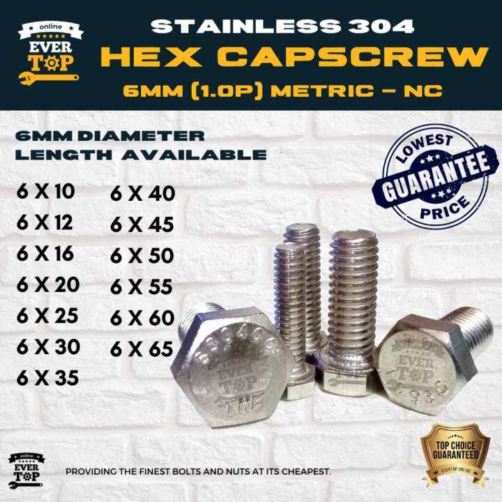 6MM (1.0P) STAINLESS 304 CAPSCREW | HEXAGONAL BOLT | S/S CAP SCREW ...
