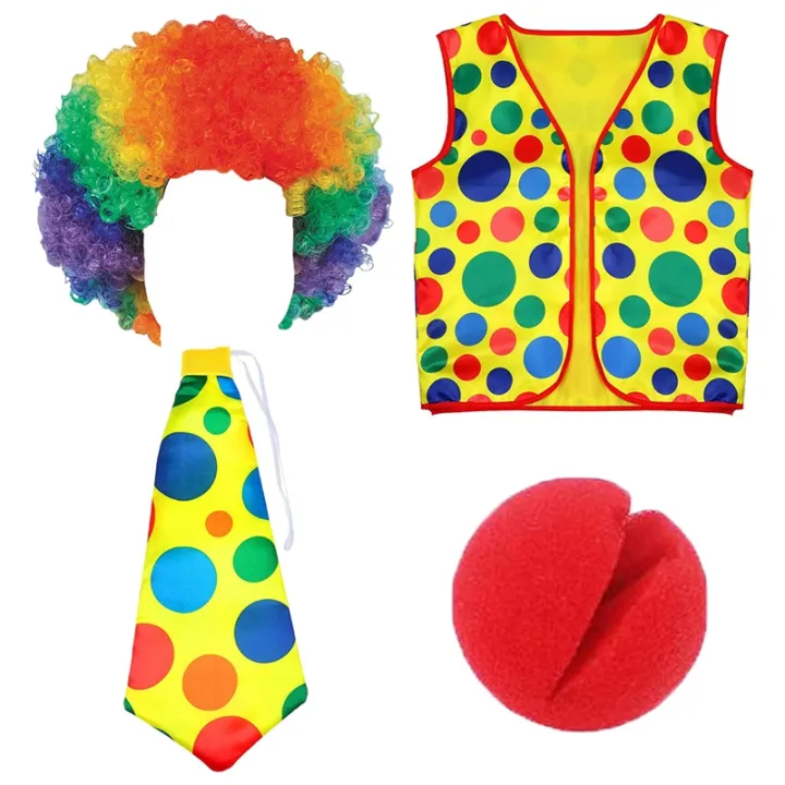 4 Pack Clown Costume Set Clown Wig Nose Vest for Halloween Cosplay ...